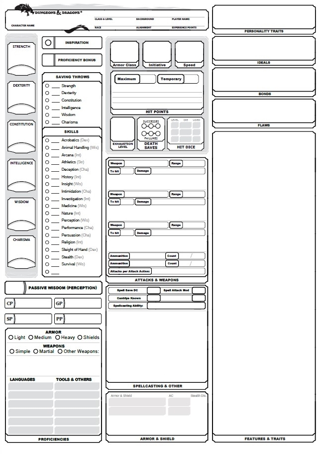 Form Fillable 5e Character Sheet Sheet All In One Photos